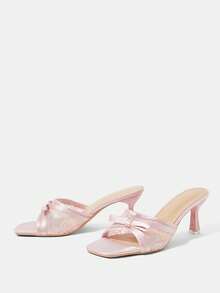CUCCOO HITCHD French Gentle Style Pink Satin Lace Square Toe High ...