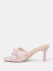 CUCCOO HITCHD French Gentle Style Pink Satin Lace Square Toe High ...