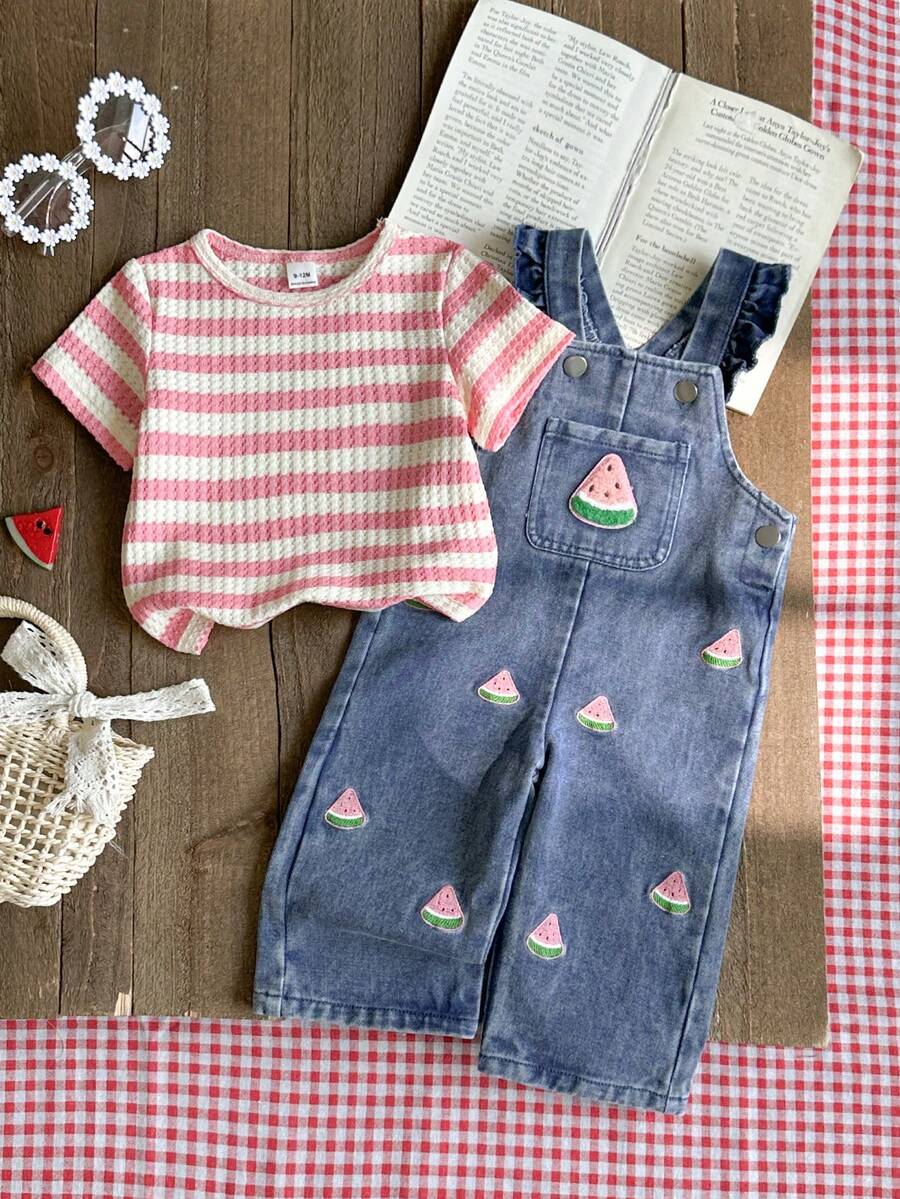 SHEIN Vintaside Kids 1pc Baby Girl Blue Denim Casual Cute Embroidered ...