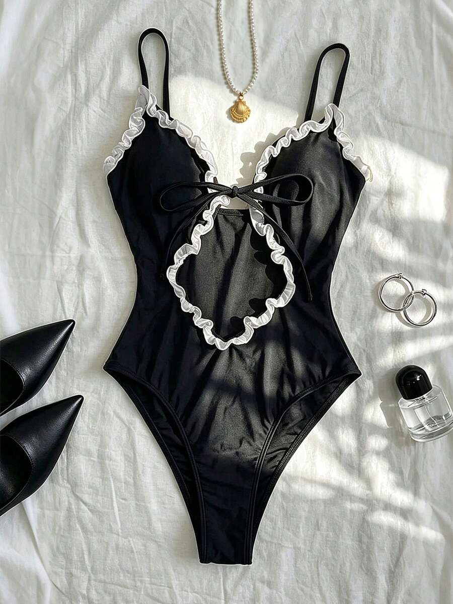 Franclia Womens Summer Black Bodysuit With Spaghetti Straps White