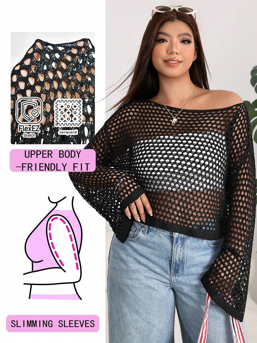 Solflare Plus Size Solid Color Hollow Knit Sweater for Sale Australia ...