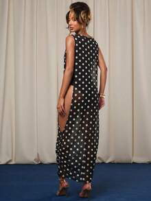 NYA SZN Summer Fashion Polka Dot Print Side Slit Sleeveless Cover-Up ...