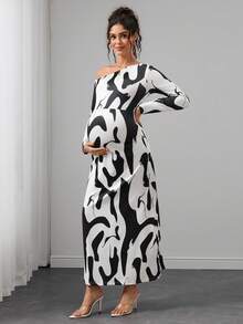 SHEIN Maternity All-Over Print Asymmetrical Shoulder Casual 1960s ...