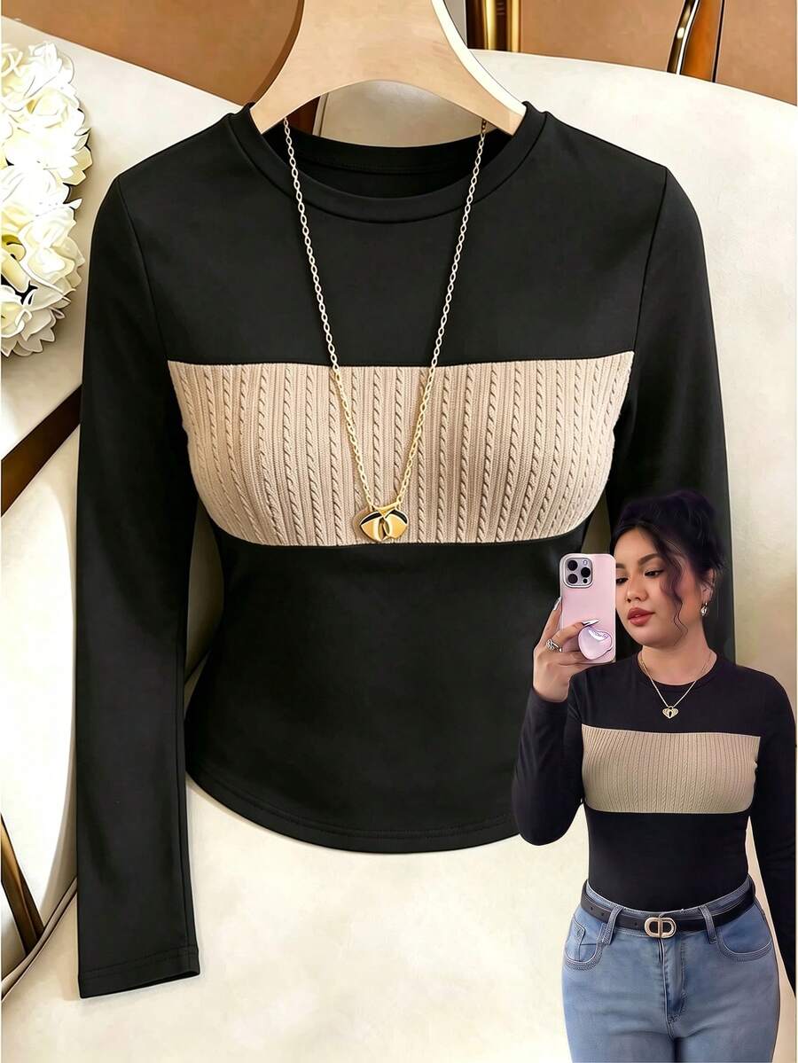 SHEIN Franclia Plus Size Women's Contrast Color Elegant Baggy Round ...
