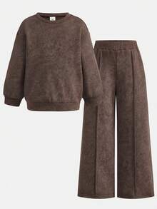 Young Girls Young Girl Thickened Autumn/Winter New Sweatshirt Set ...