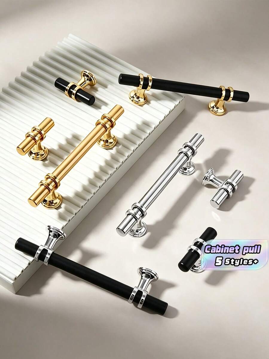 6 Aluminum Alloy Black Gold Door Handles Wardrobe Kitchen Cabinet ...