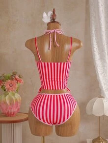 Bellisia Women's Pink Polka Dot Striped Vintage Tank Bikini, Holiday ...