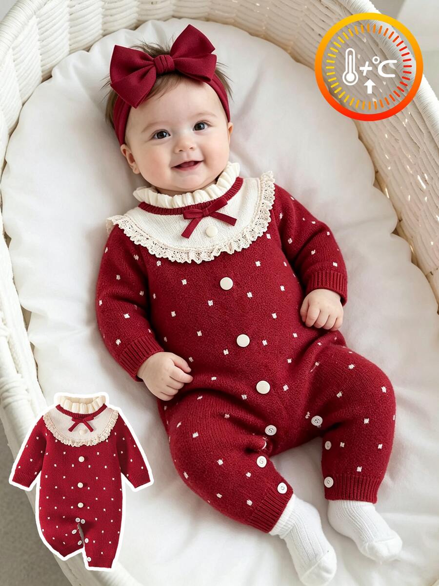 SHEIN Baby Girls Sweater Onesies, Soft & Comfortable Knitted Lace Heavy ...