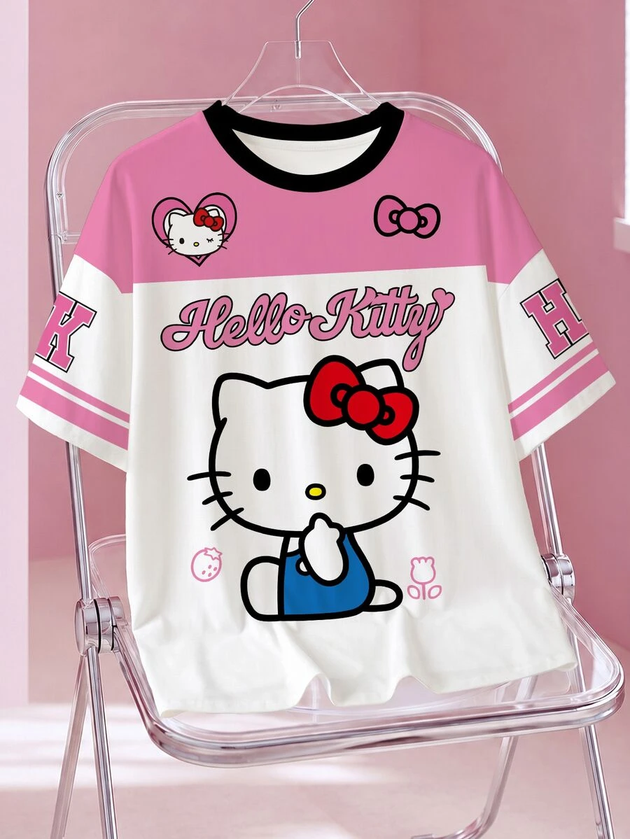 HELLO KITTY AND FRIENDS | SHEIN Plus Size Women's Cartoon Print Round ...