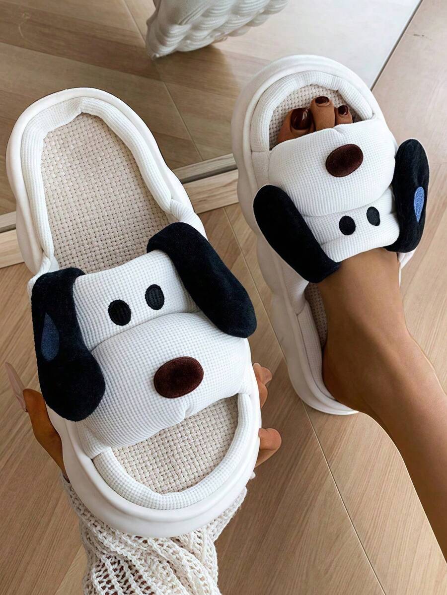 Women's Casual White Cute Puppy Design Linen Soft Bottom Comfortable ...