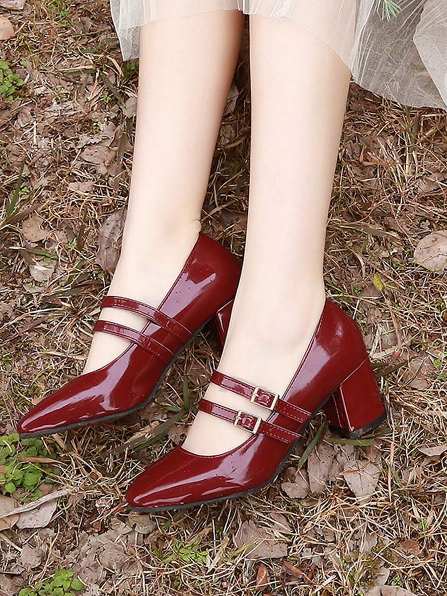 Women's Fashion Round Toe PU Simple Versatile Chic High Heel Chunky ...