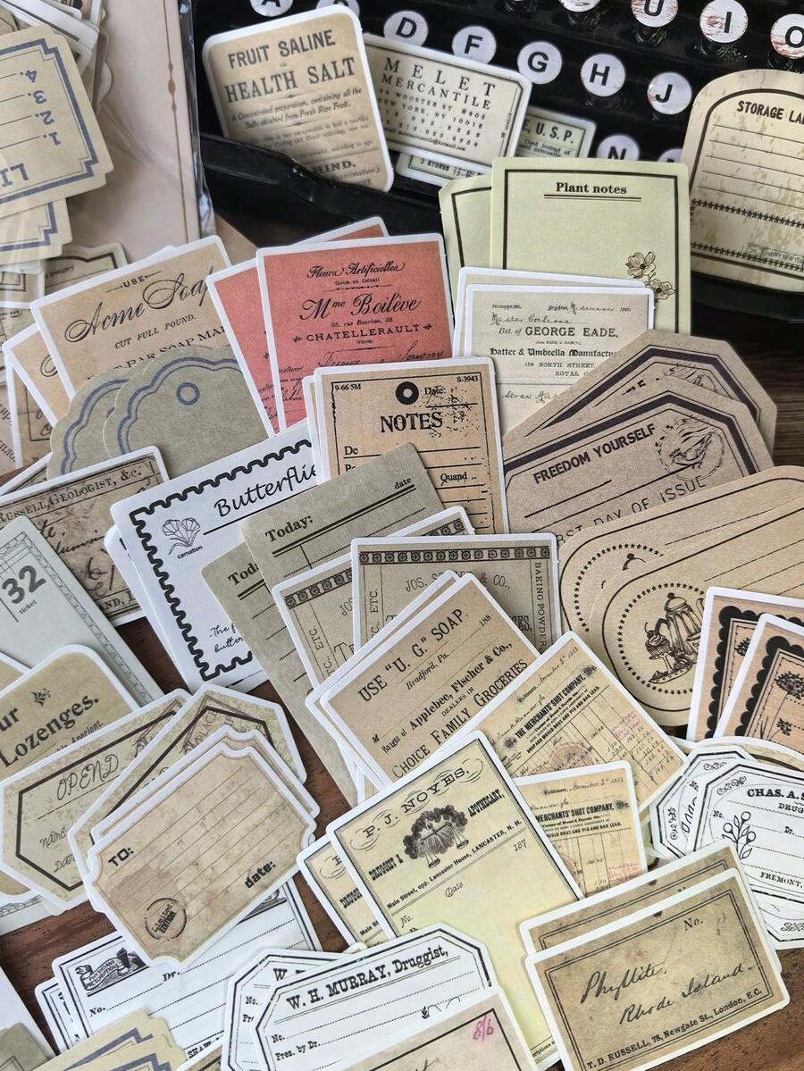 100pcs Vintage Frame English Tag Labels DIY Decorative Notebook Writing ...