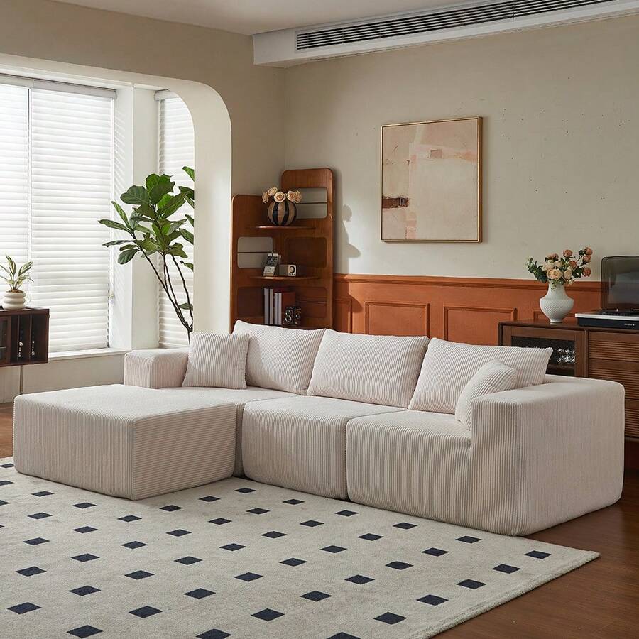 BOOFA 108" L-Shape Sofa Set With Ottoman & 2 Pillows | No Tools ...