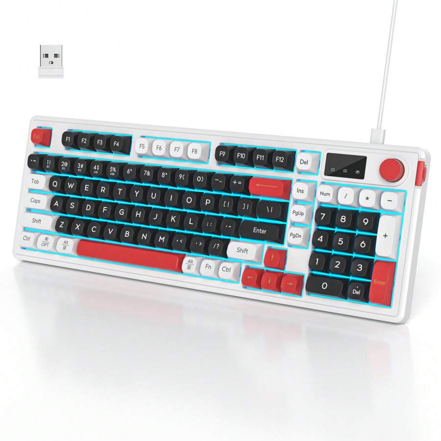 Teclado inalámbrico 96% con perilla, 98 teclas, silencioso, con junta, sensación mecánica ...