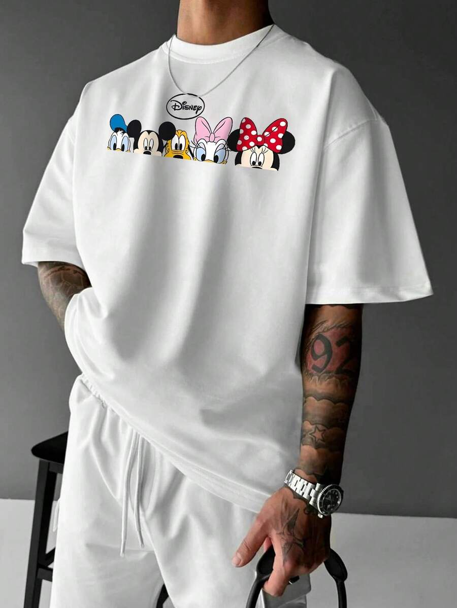 Camiseta Casual de Manga Curta com Estampa do Mickey Mouse e Amigos da ...