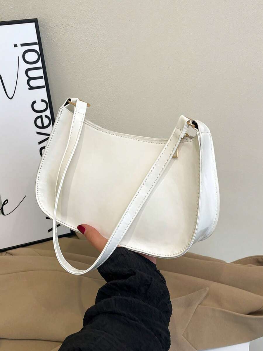 Solid Color Minimalist Zipper Closure Shou Ider Bag Stylish Simple ...