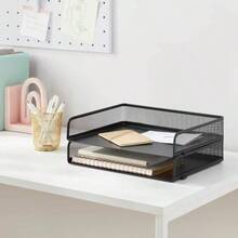 Mesh Stacking Letter Tray With Wide Side Opening Black - Brightroom ...
