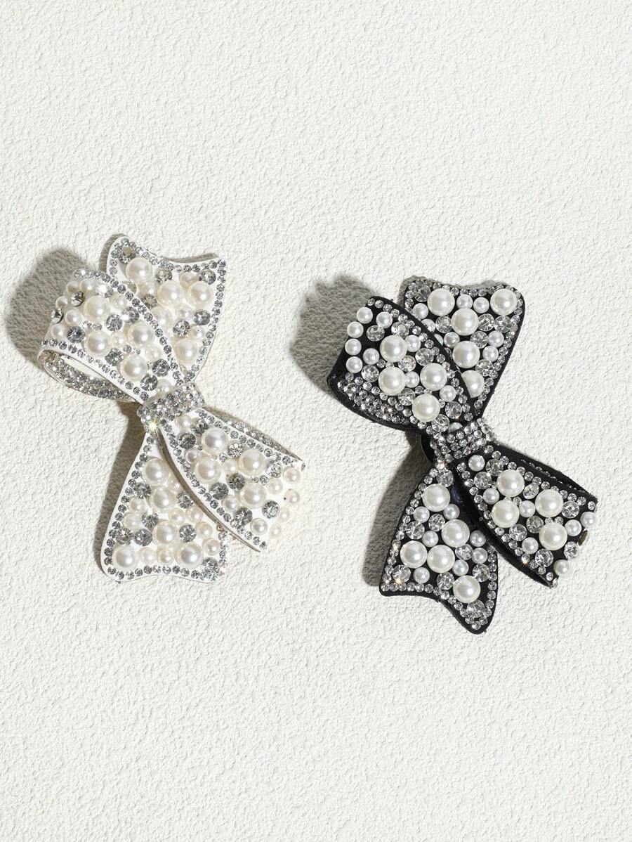 1pc Women's New Fashion Rhinestone Pearl Bow Tie, Elegant Versatile For ...