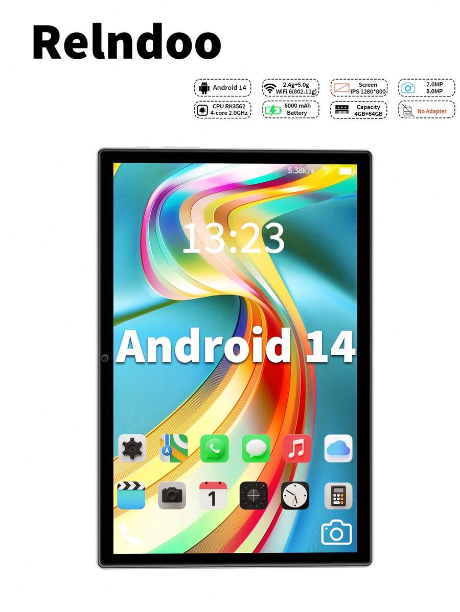 Relndoo Tablette Android 14 de 10 pouces 2025 TopS, (4 Go+4 Go) RAM+64 ...