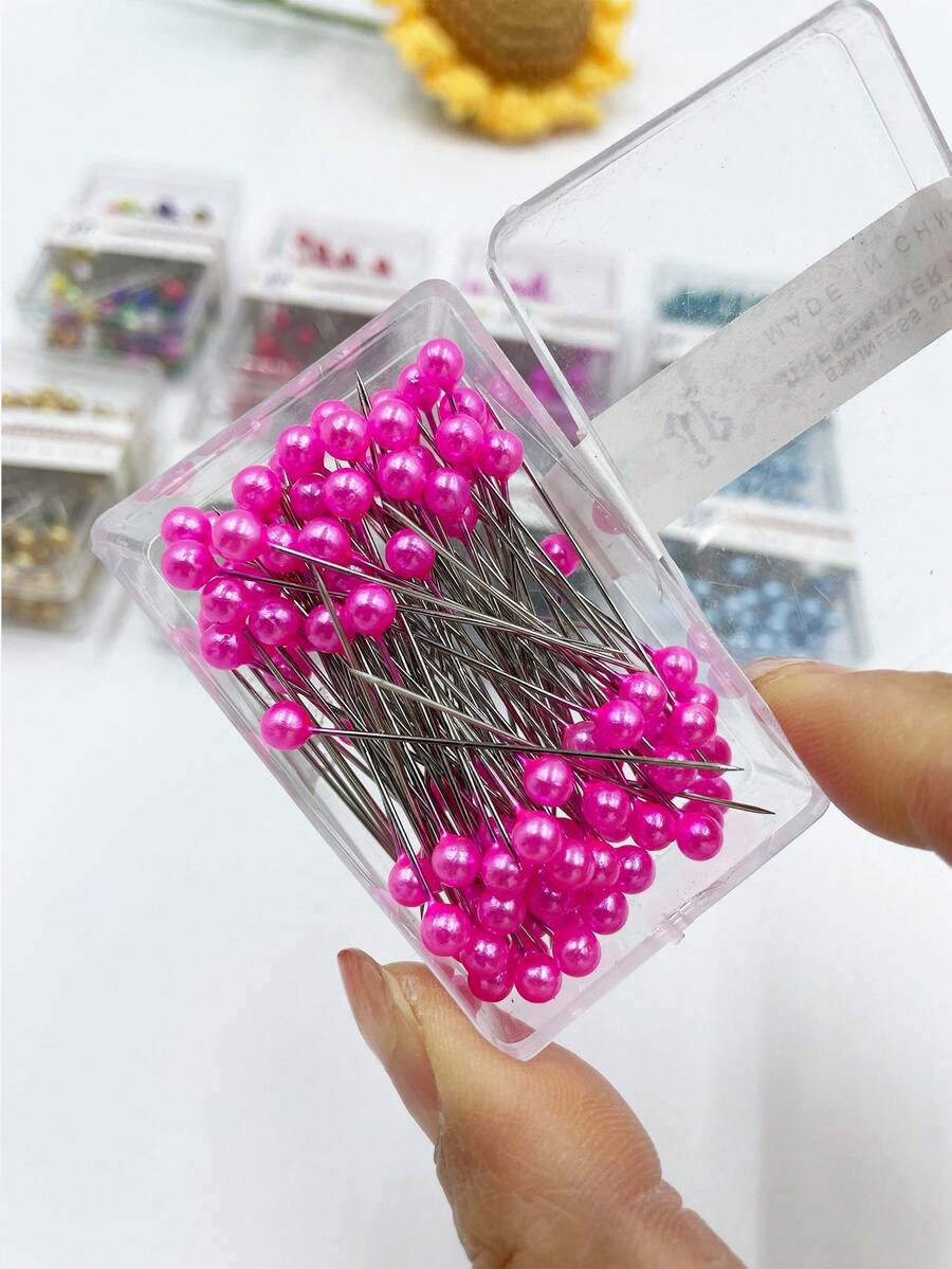1 Box Of 100pcs Faux Pearl Headed Pins, Multicolor Metal Positioning ...