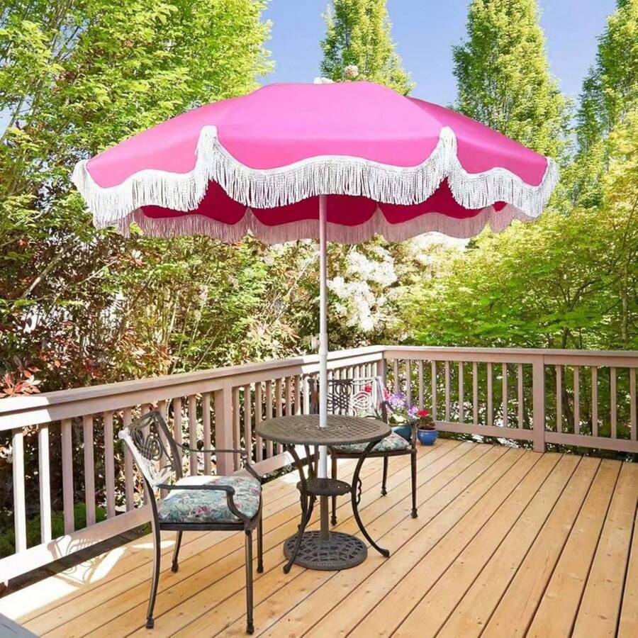 Table Umbrella With Fringe Pink Patio Umbrella 6ft Tassel Beach ...