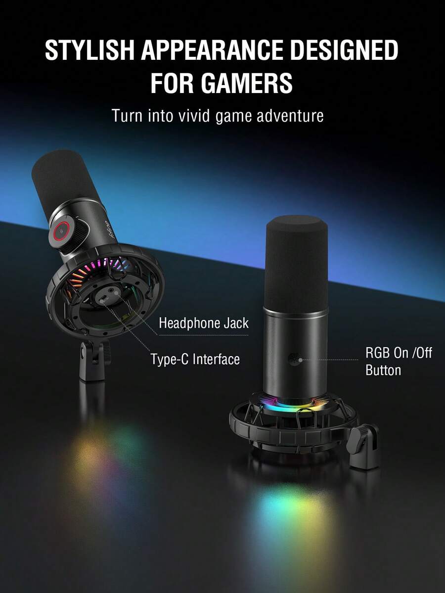 FIFINE USB Gaming Microphone, RGB Dynamic Mic For PC, With Tap-To-Mute ...