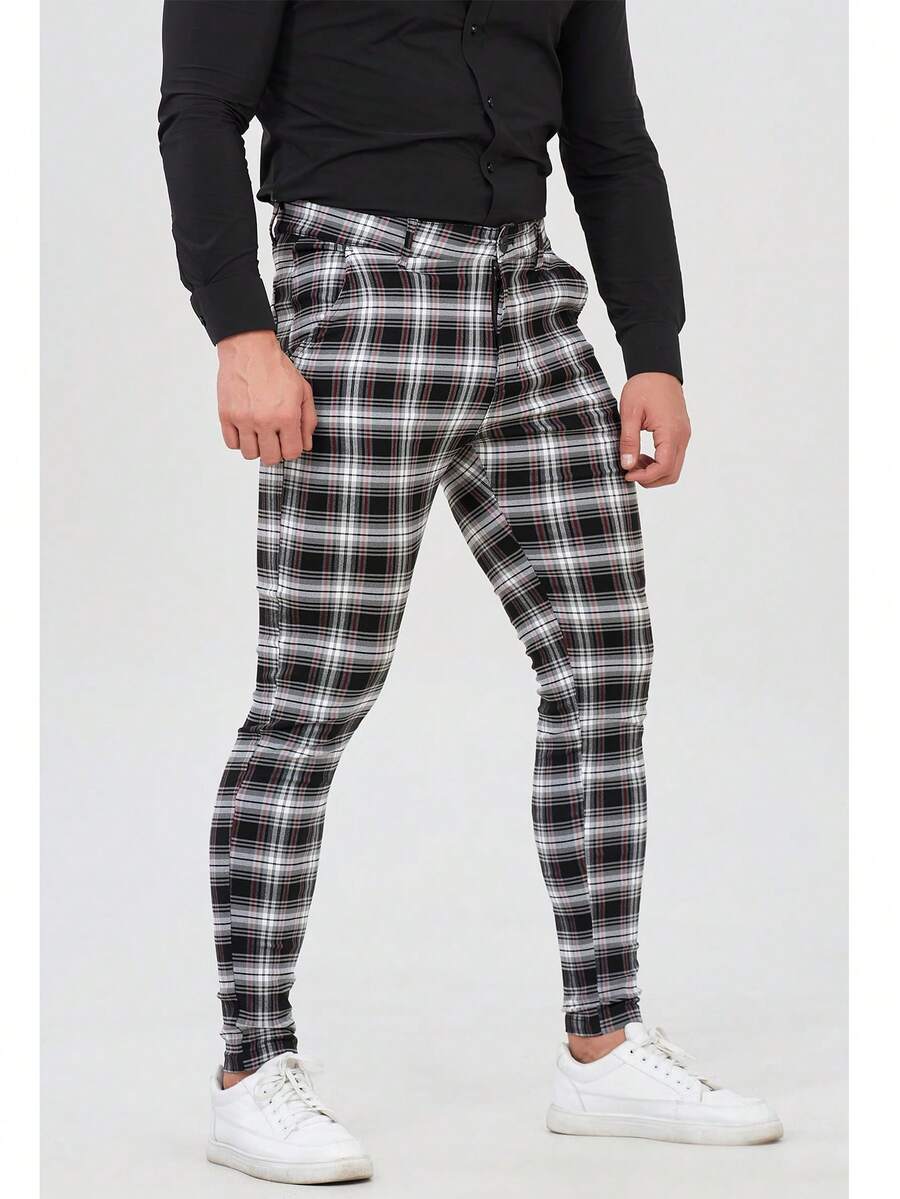 Men Checked Dress Pants Slim Fit Stretch Chinos Plaid Pants For Men ...