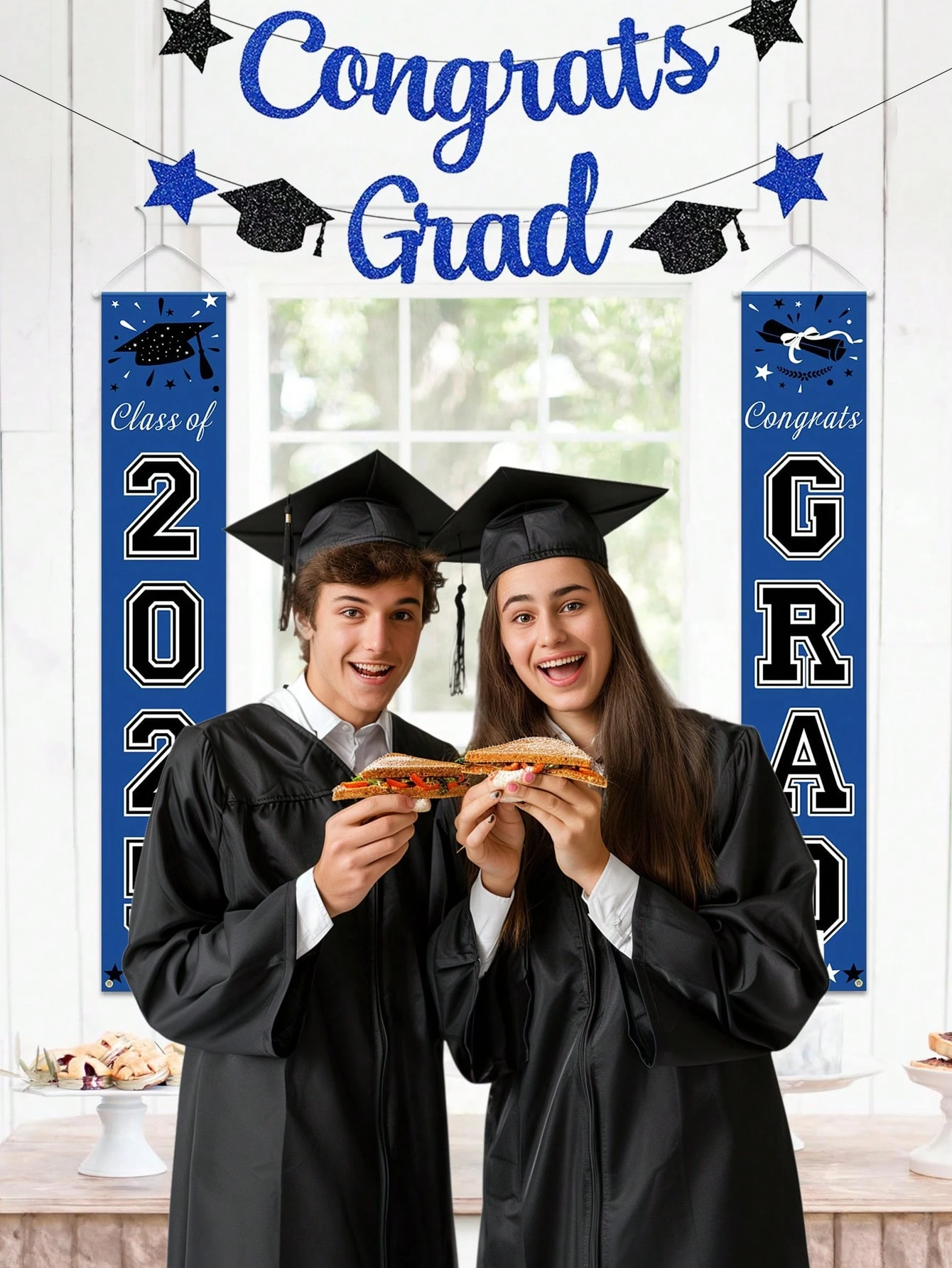 Blue Graduation Decorations Class Of 2025, Congrats Grad Porch Banner ...