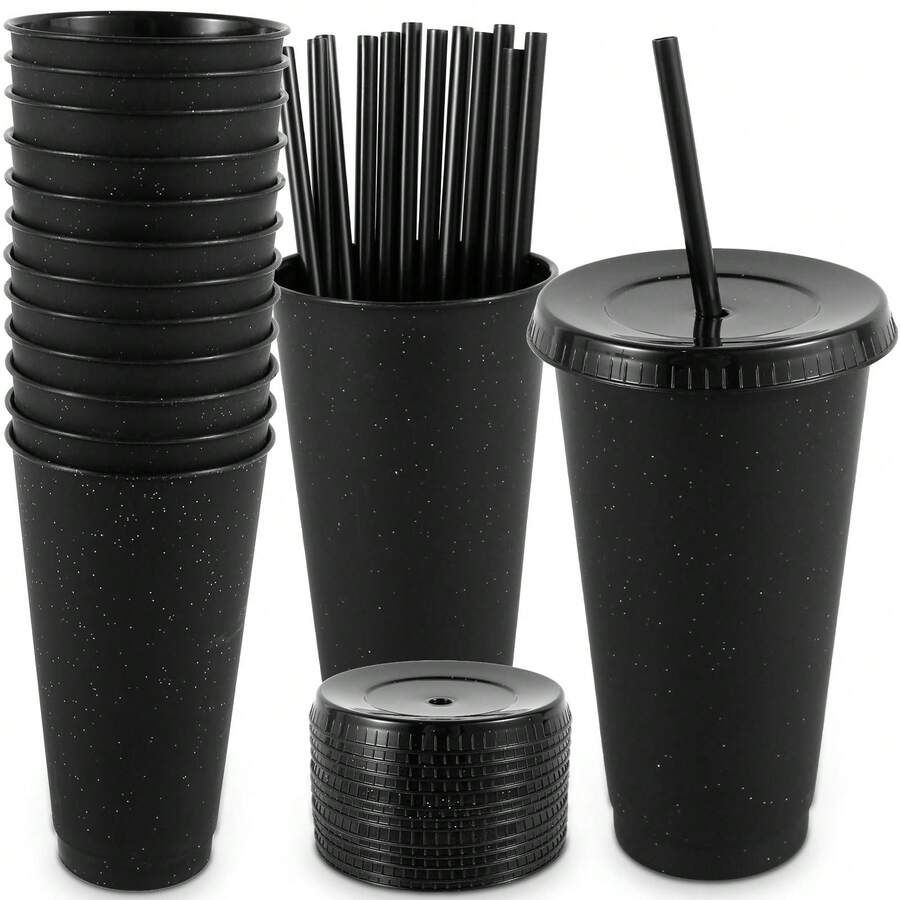 24 Oz Reusable Plastic Cups With Straws And Lids - 12pcs, 5pcs Iced ...