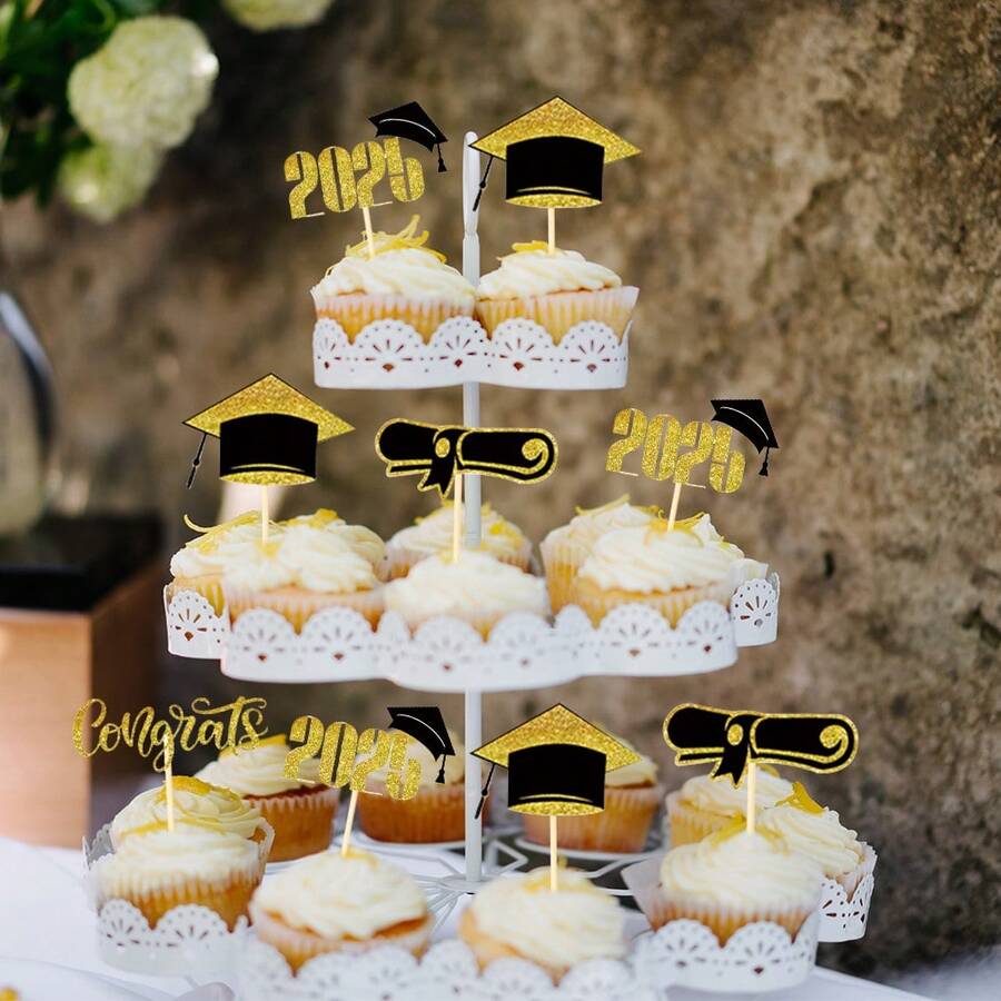 12PCS Glitter Class Of 2025 Graduation Cupcake Toppers Picks, Glitter ...