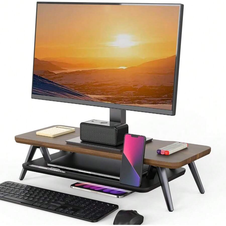 Dual Monitor Stand, Monitor Stands Riser For 2 Monitors, 42.5 Inch Wood ...