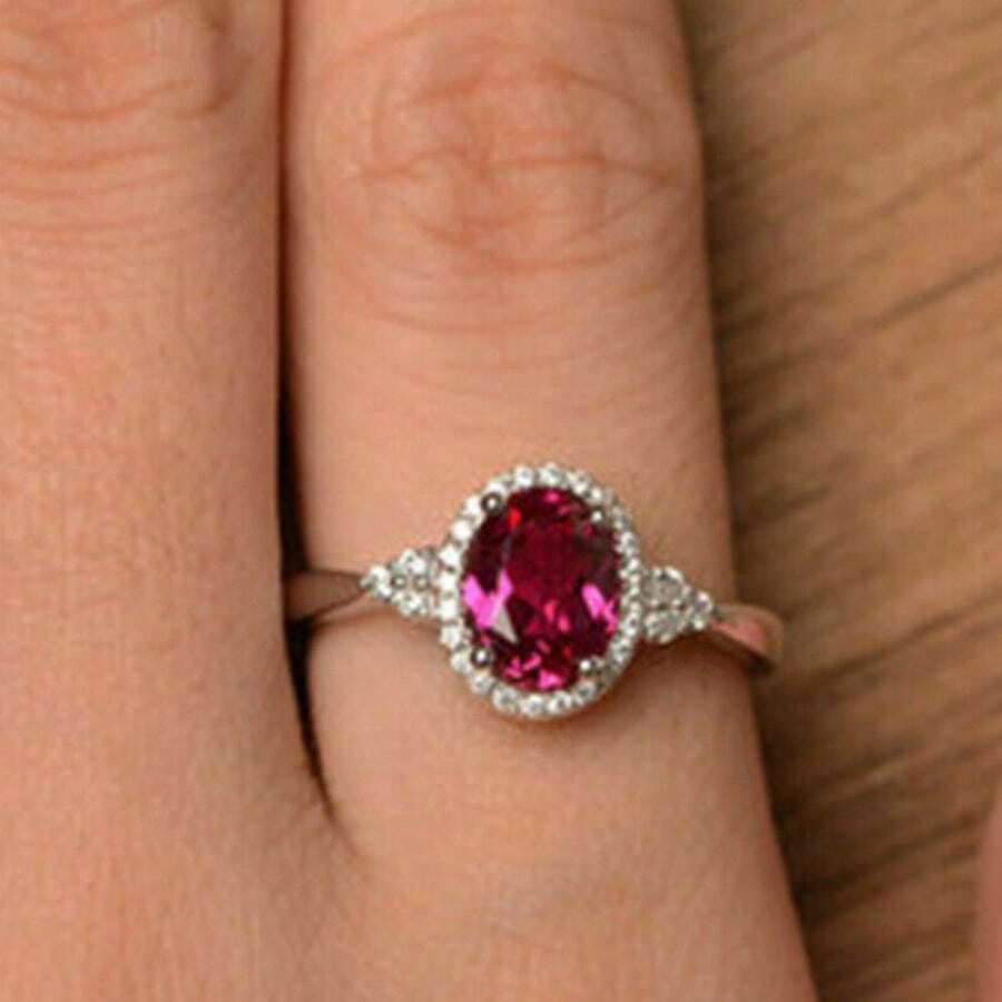 Gorgeous Oval Cut Simulated Ruby 925 Silver Jewelry Women Wedding Rings ...
