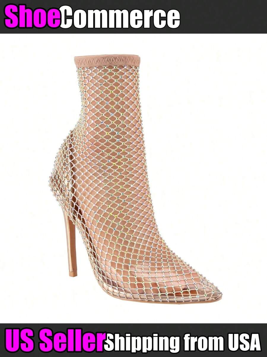 ILLUDE Women's Crystal Mesh Bootie Ankle Boot All Seasons PU Leather ...