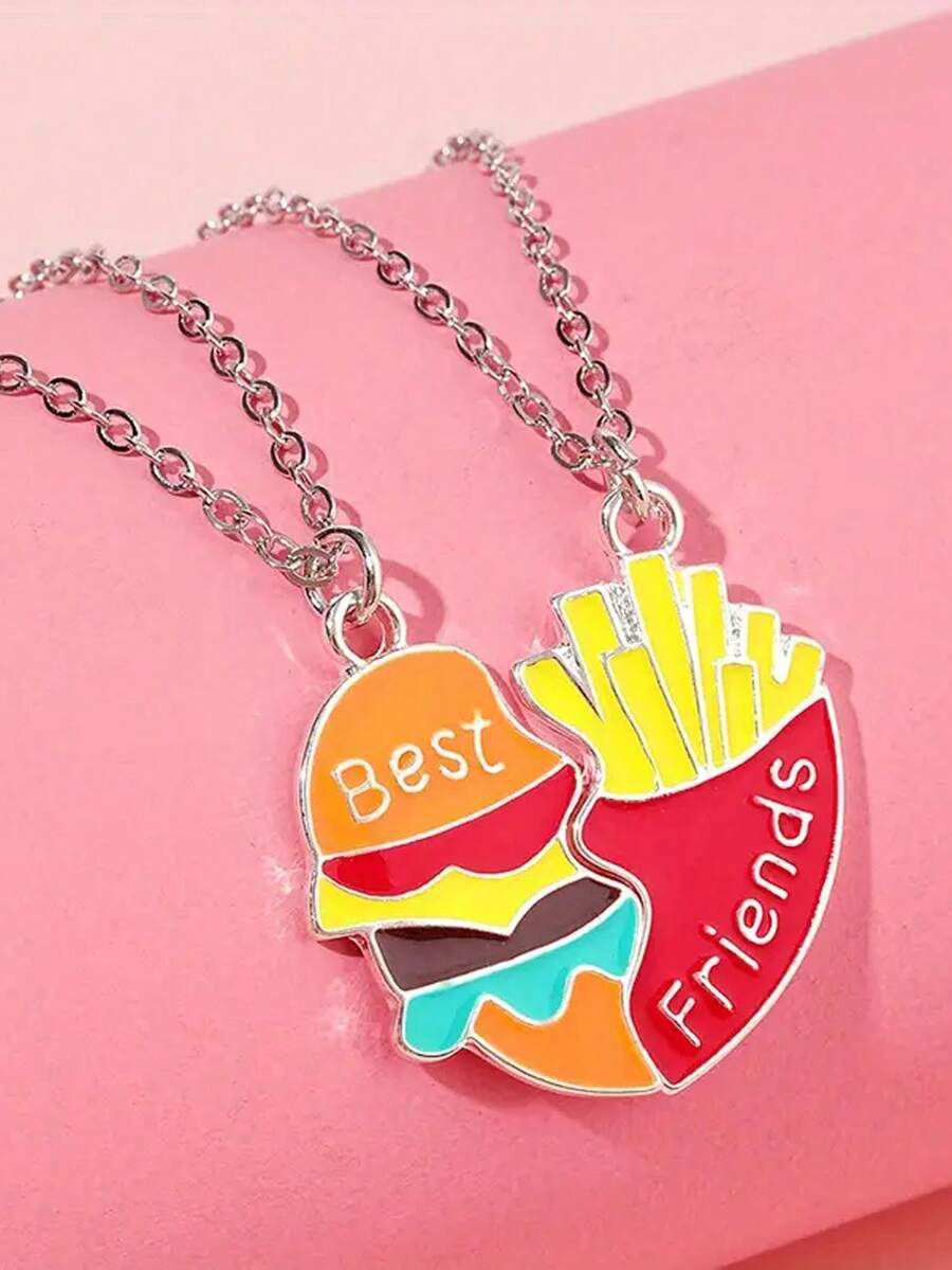Diamond Encrusted Necklace For Kids, Set Of 2, Heart-Shaped Pendants ...