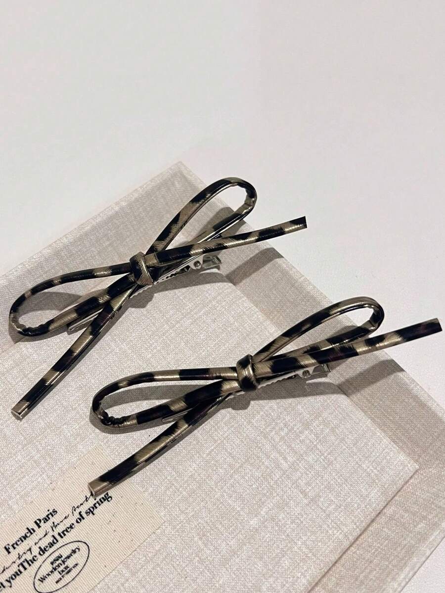 2pcs Retro Leopard Print Hair Clips, Stylish 3D Bow Clips Side Bangs ...