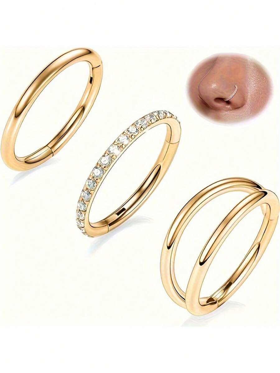 3pcs Nose Hoops Double Hoop Nose Rings Conch Dess Tragus Spiral Car ...