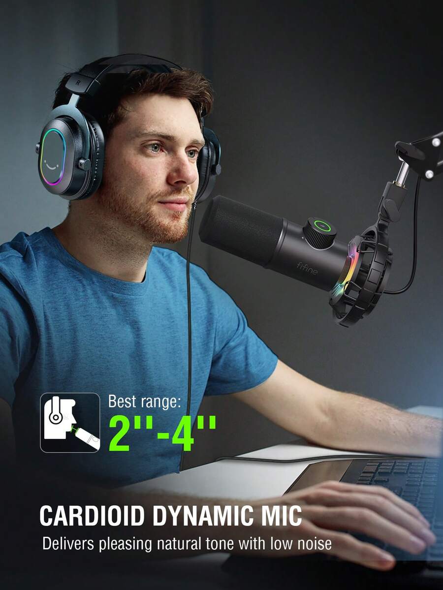 FIFINE USB Gaming Microphone, RGB Dynamic Mic For PC, With Tap-To-Mute ...