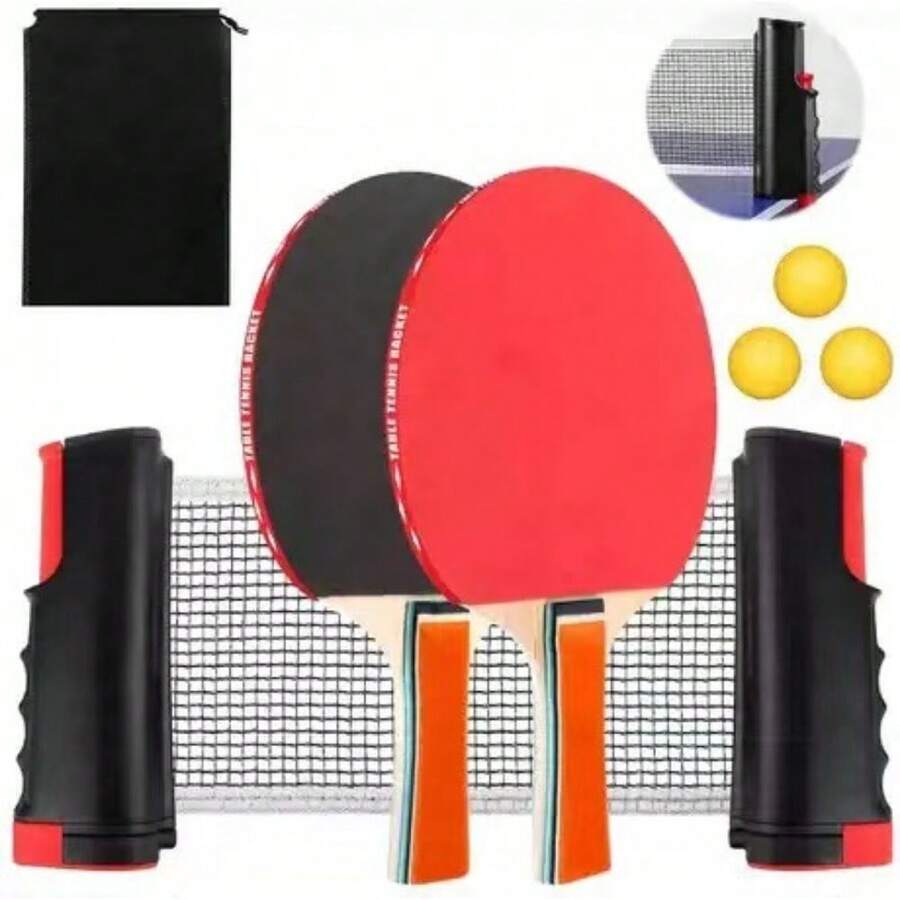Ping Pong Paddle Set, Portable Table Tennis Set With Retractable Net ...