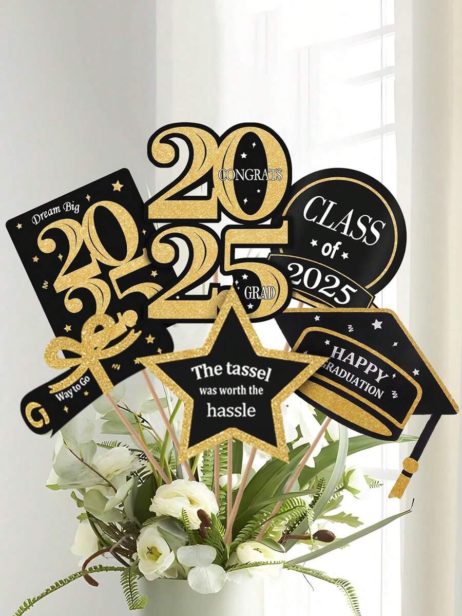 6pcs/Set Black And Gold Graduation Themes For The Graduating Class Of ...