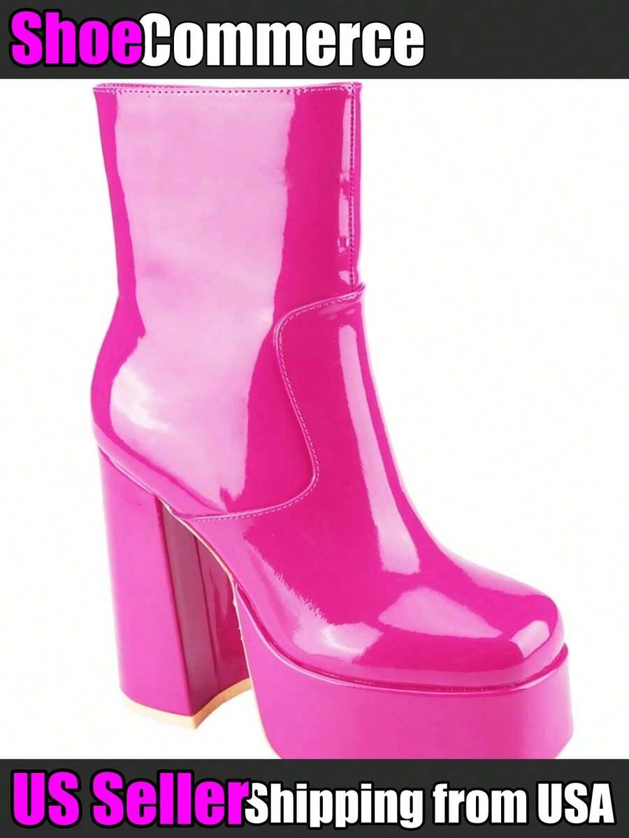 ILLUDE Women's High Heel Slip On Chunky Ankle Party Dancing Boots, High ...
