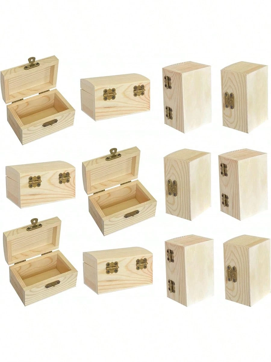 12 Pieces Small Wooden Box Unfinished Wood Boxes With Lid For DIY ...
