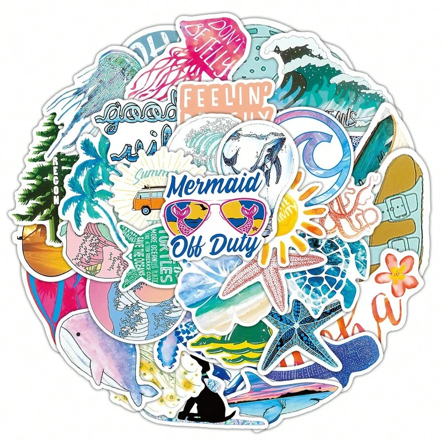 50 Ocean Beach Starfish Hawaiian Cartoon Graffiti, Travel Case, Laptop ...