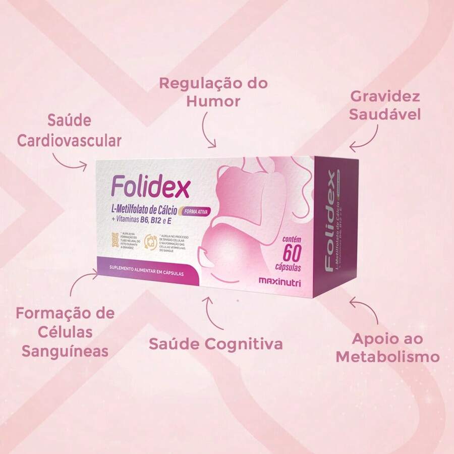 Folidex Metilfolato 420mcg g + Vitaminas B6-B12-E 60 Cáps Maxinutri ...