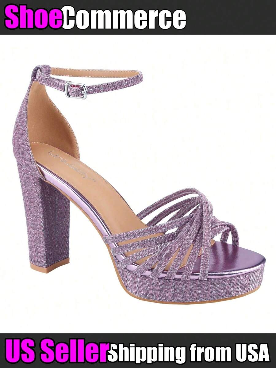 ILLUDE Women's Open Toe Ankle Strap Sparkly Strappy Chunky Heel Pump ...