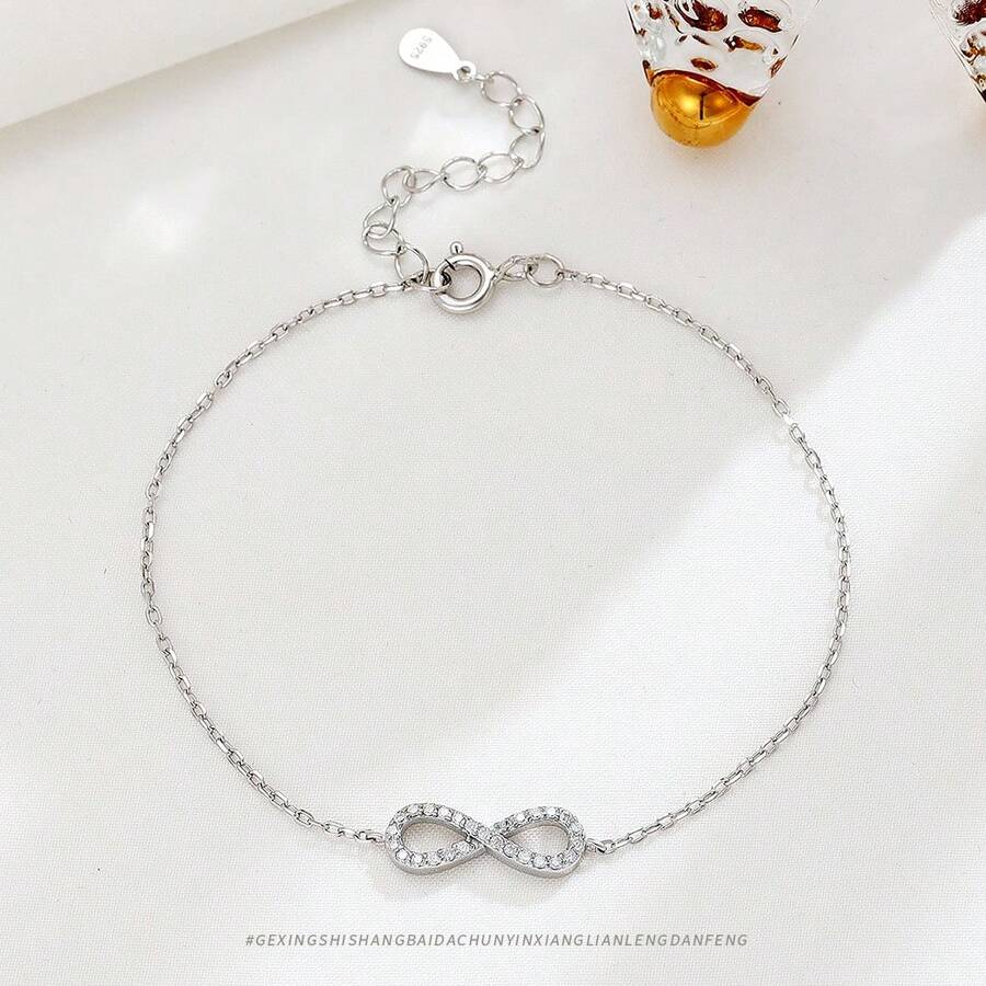 1pc S925 Sterling Silver Minimalist Mobius Loop Bracelet, Versatile And Infinity Symbol Jewelry ...