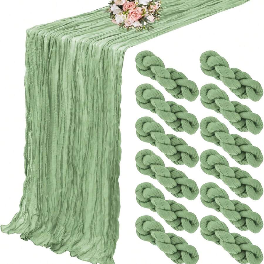 12pcs/Pack Green Cheese Cloth Table Runner In Bohemian Style, Sheer ...
