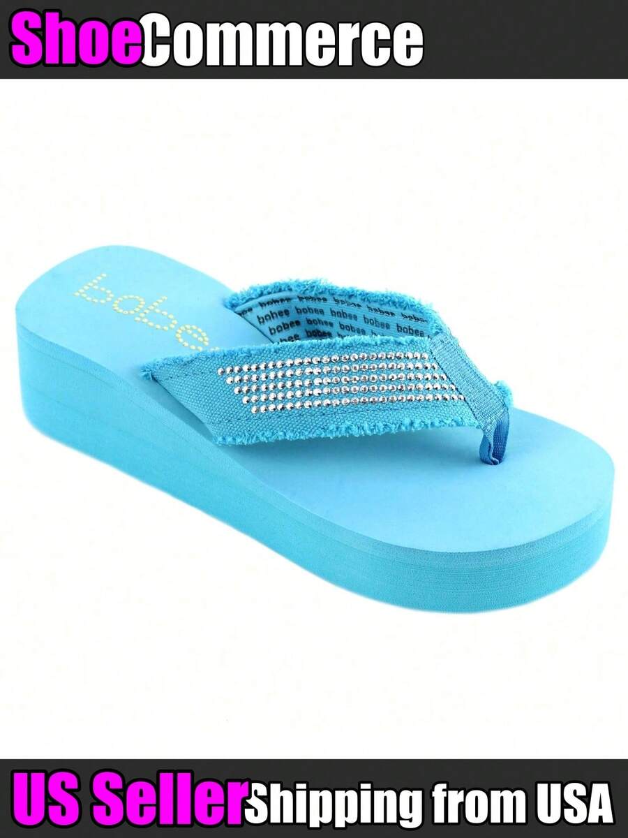 Women's Fashionable Rhinestone Fringe Decor Flip Flops Wedge Sandals ...