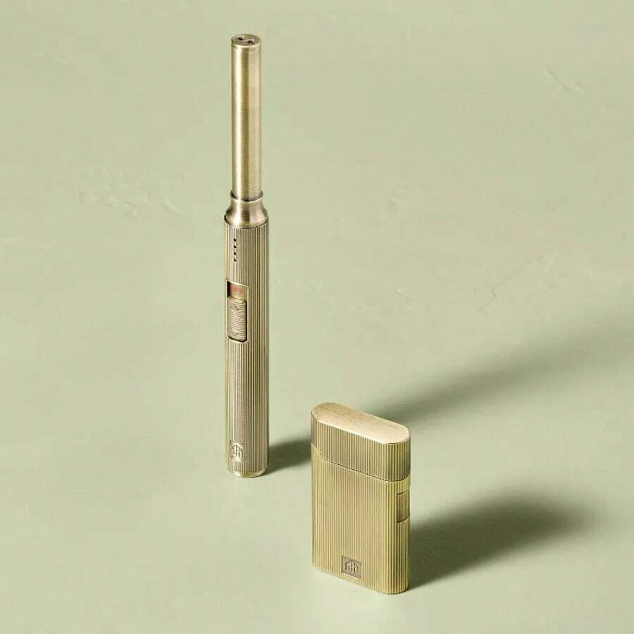 Ribbed Brass Rechargeable Stick Lighter - USB-C Powered, Safety Switch ...