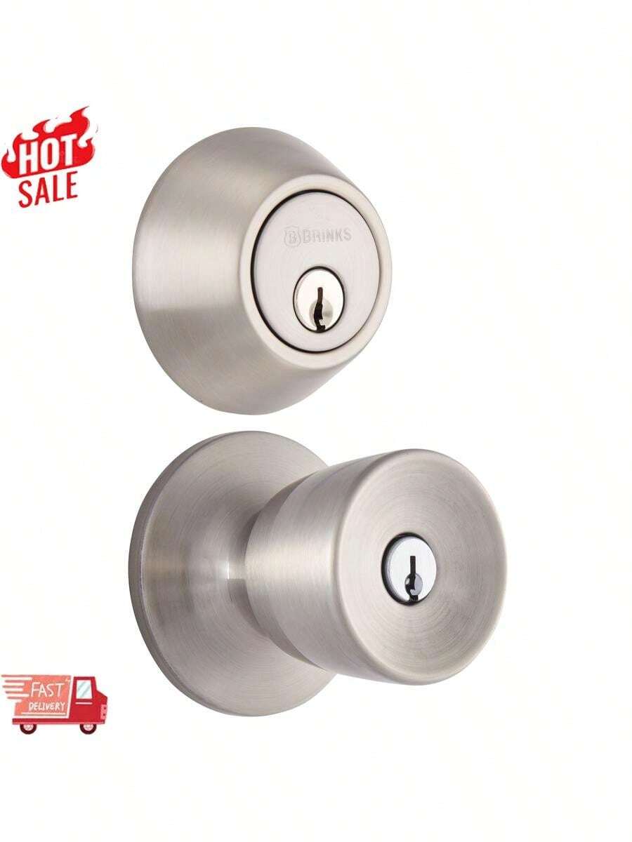 Keyed Entry Doorknob And Deadbolt Combo Satin Nickel Finish High ...