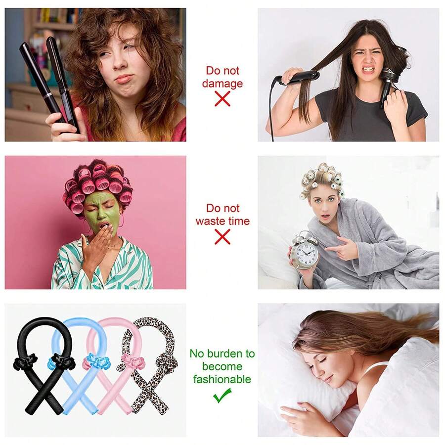 4pcs/Set Heatless Hair Curle Set, Hair Curling Rod Headband With Hair ...